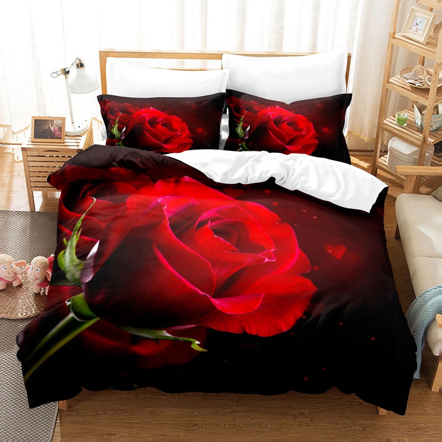 Red Roses Duvet Cover Set King Full 3D Bedding Set Floral with ...