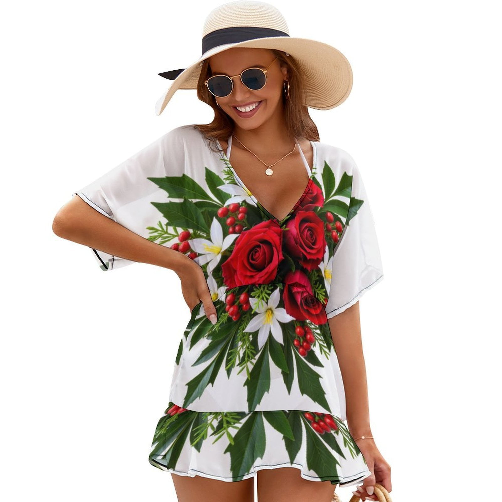 Red Roses Floral Arrangement Women's Luxury Party Dress Evening Dresses ...