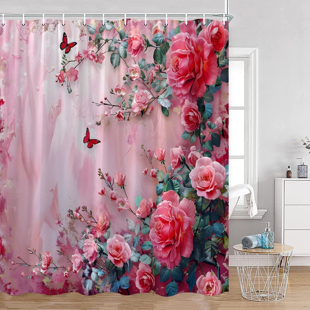 Red Roses Floral Shower Curtain Romantic Flower Plant Love Romance Bath ...