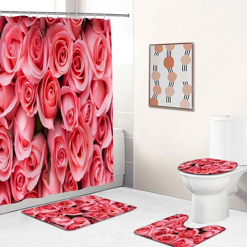 Red Roses Floral Shower Curtain Set Romantic Flower Plant Love Romance ...