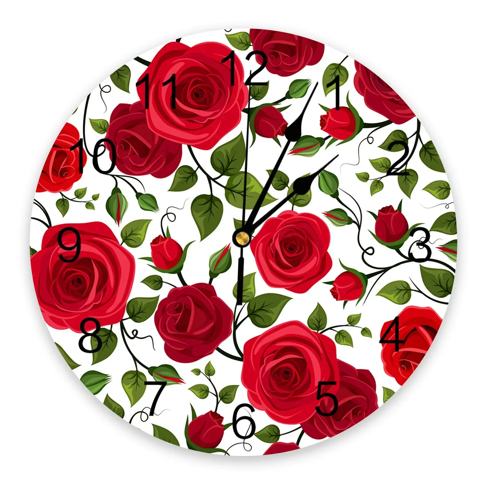 Red Roses Flower Modern Wall Clock For Home Office Wall Decoration ...