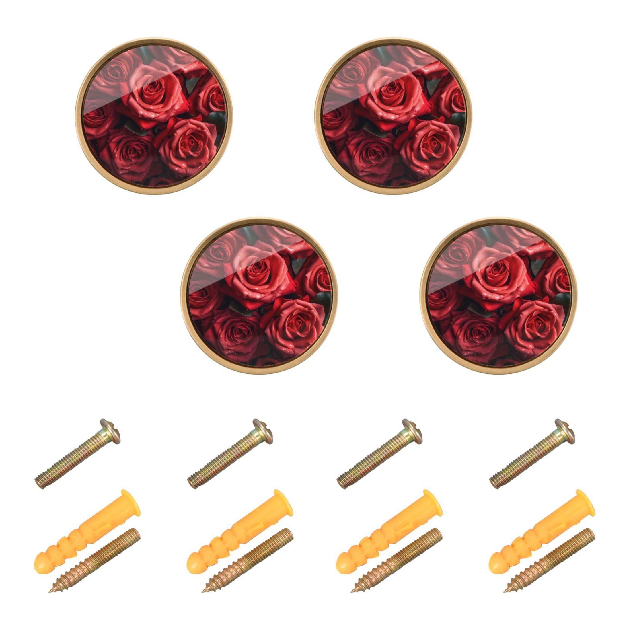 Red Roses Flowers Cabinet Knobs Kitchen Drawers Knobs Door Round Pulls Knob Handles Dresser ...