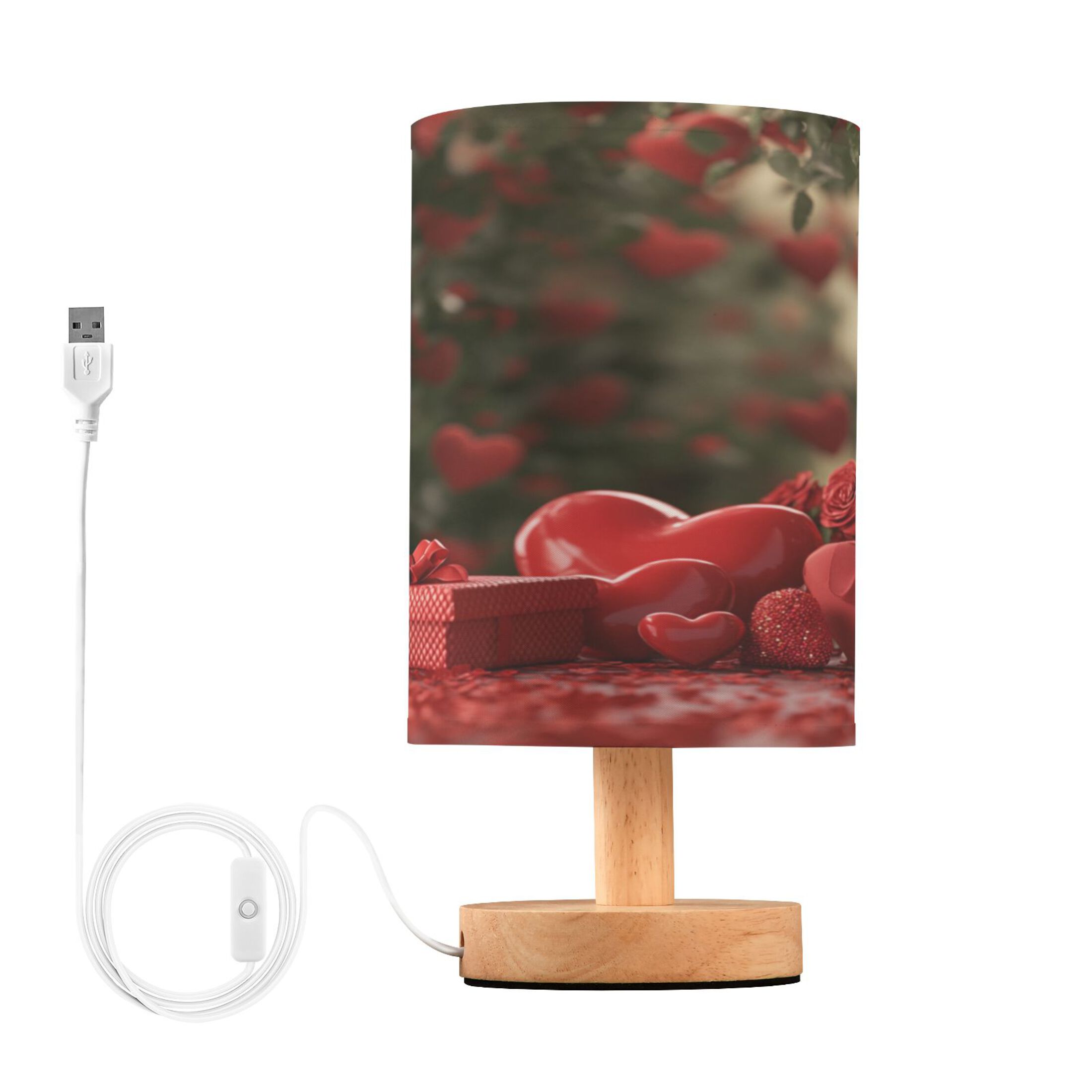 Red Roses and Gift Boxes Small Lamp Printed Gifts Table Lamp USB ...