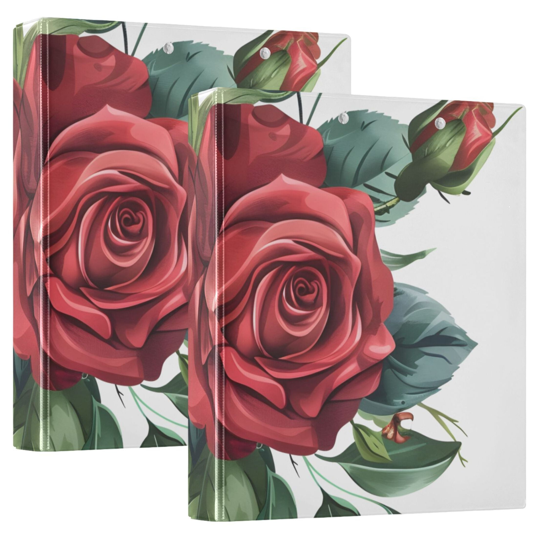 Red Roses Green Leaves Flowers 3 Ring Binders 1.5 inch Hardcover File ...
