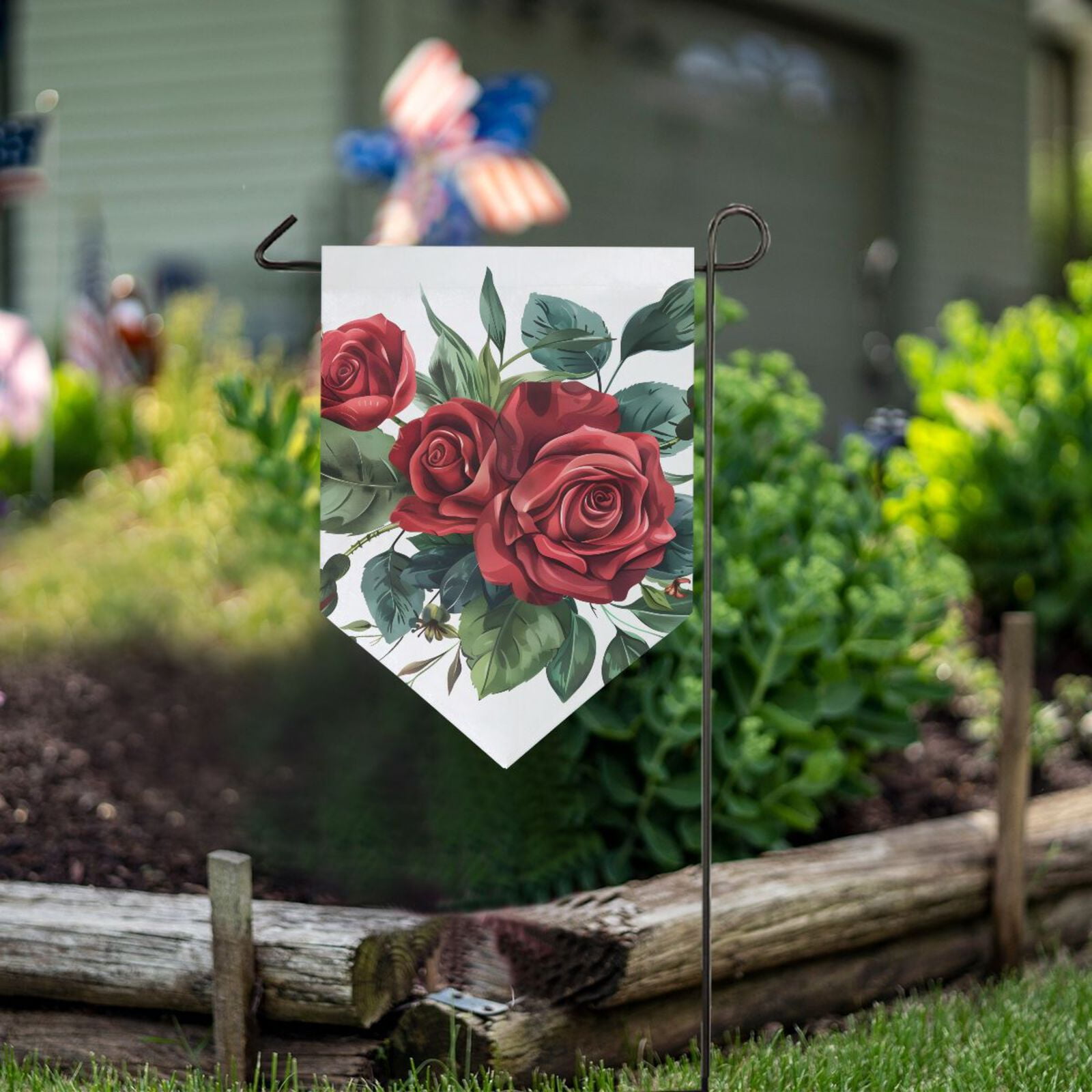 Red Roses Green Leaves Flowers Garden Flag 18" x 12.5" Double Sided ...