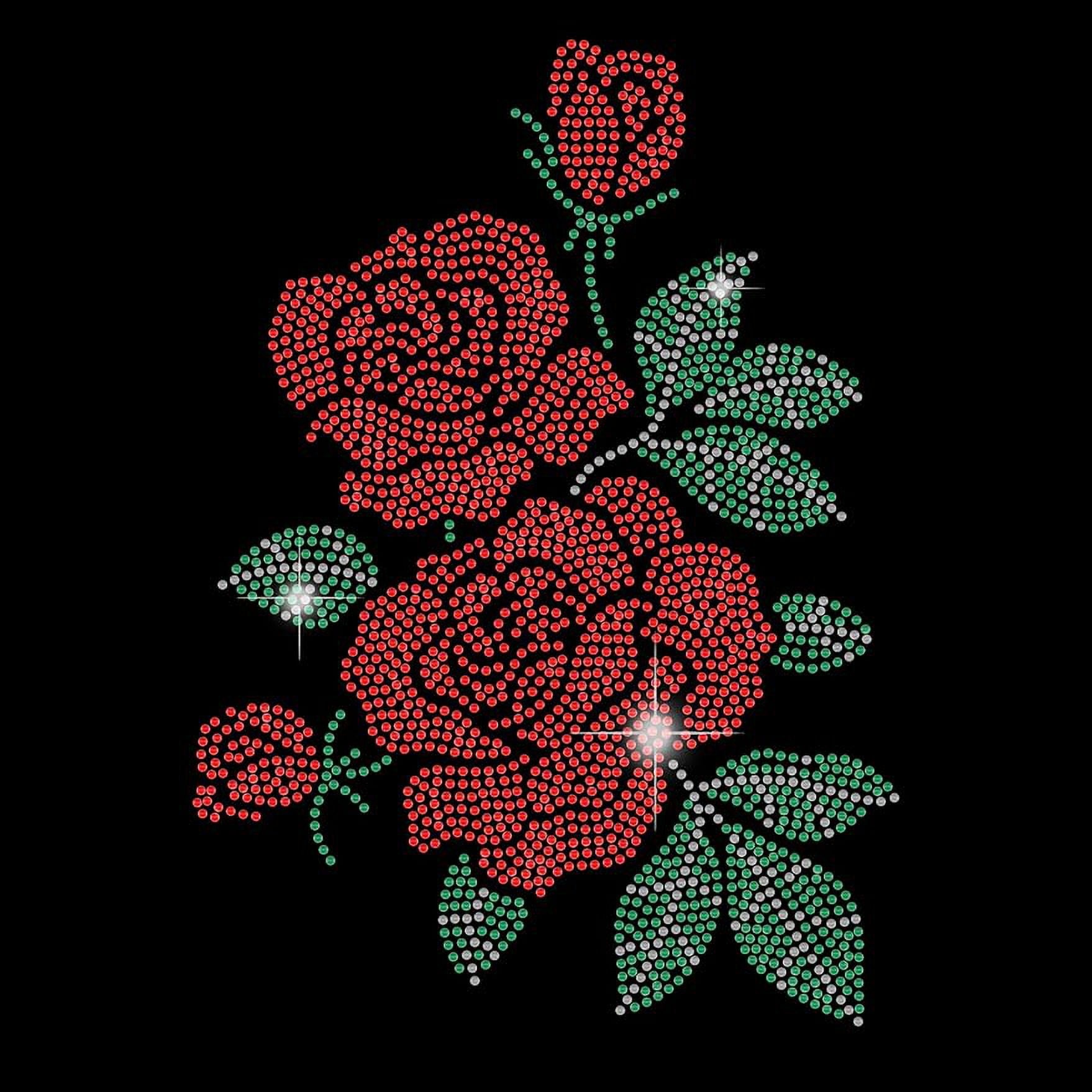 Red Roses Iron on Rhinestone Heat Transfer Crystal Decor Bouquet Flower ...