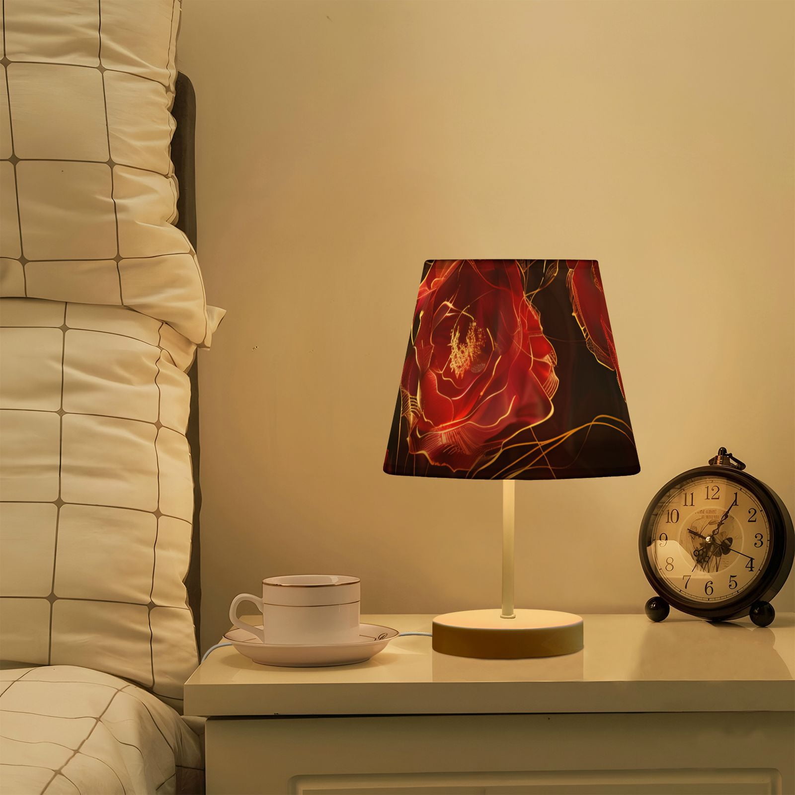 Red Roses LED Desk Lamp Table Lamp USB Bedside Nightstand Small Lamp ...