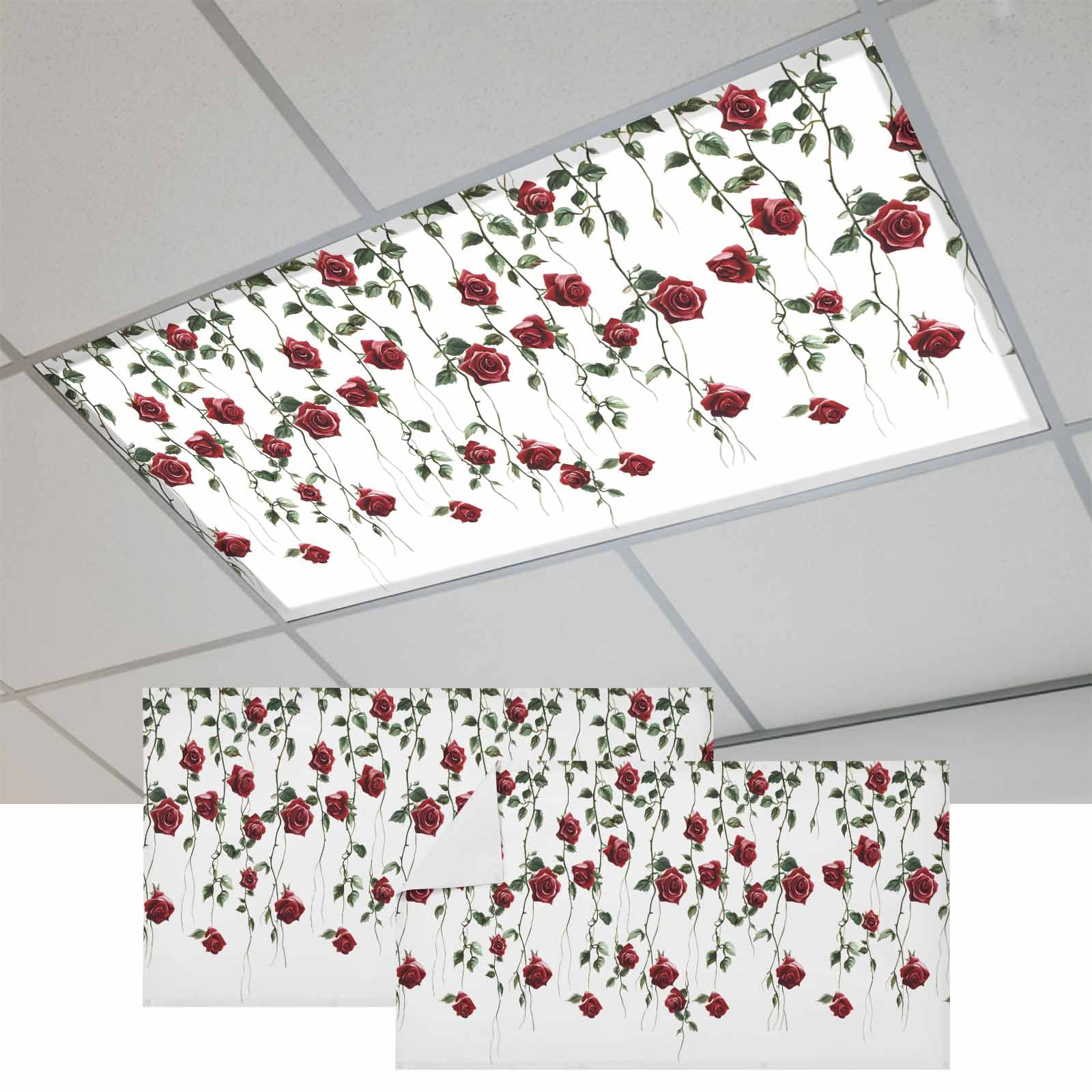 Red Roses Magnetic Fluorescent Light Covers for Ceiling Lights 2x4 Feet ...