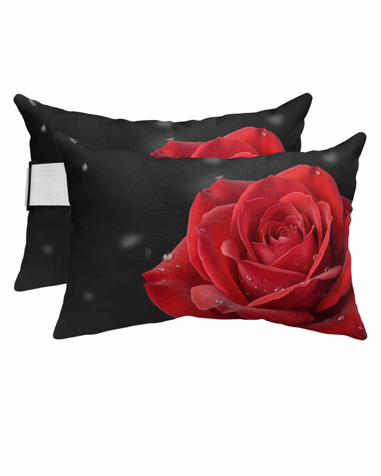 Red Roses Outdoor Head Resting Pillows with Insert Flower with Water ...