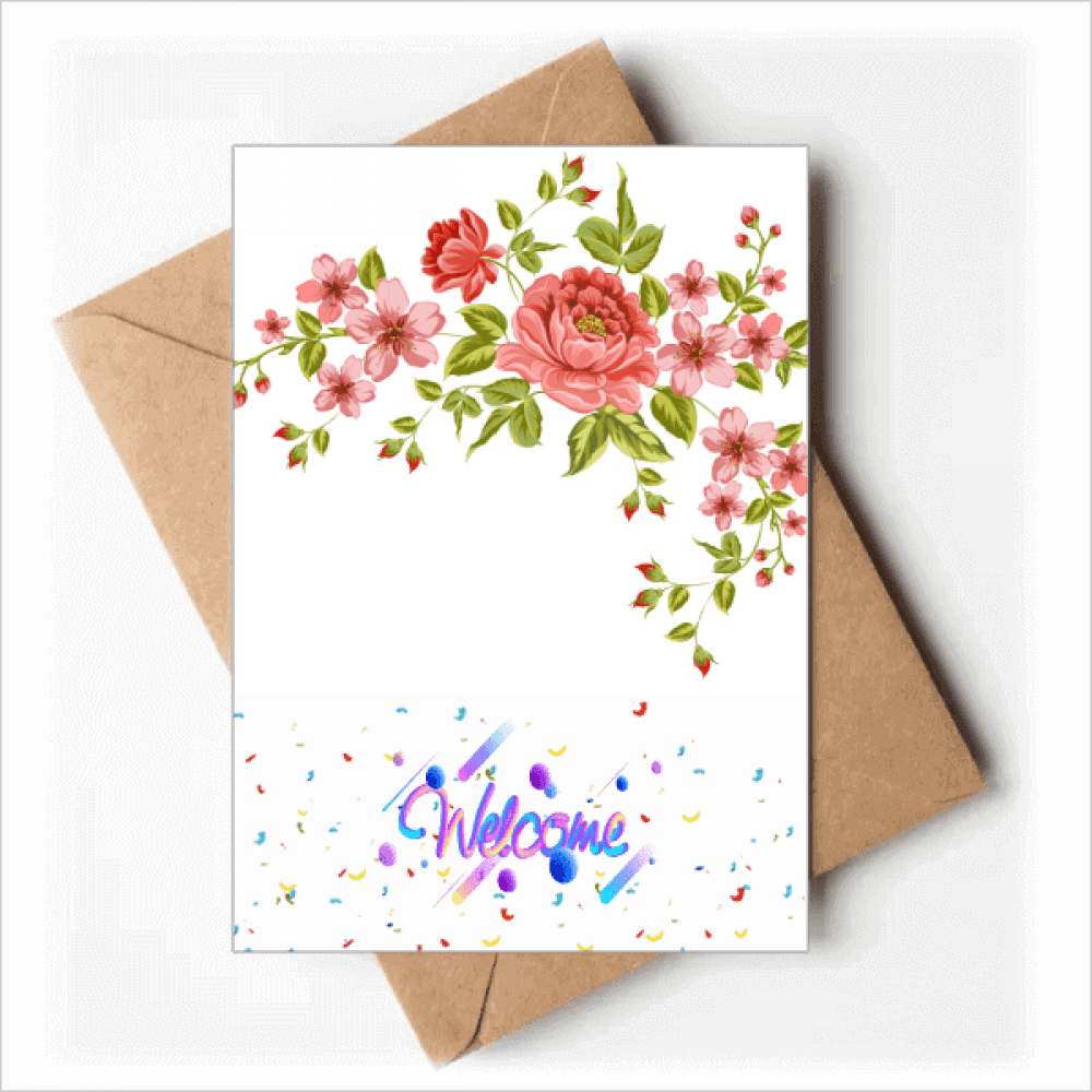 Red Roses Pattern Flowers s Welcome Back Greeting Cards Envelopes Blank ...