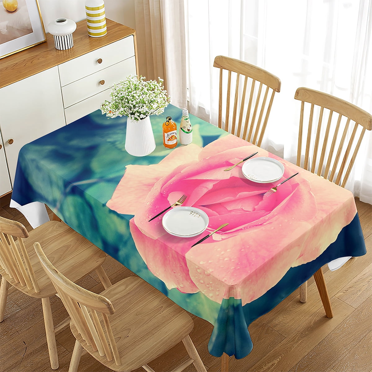 Red Roses Rectangular Tablecloth Lovers Home r Dining Room Wedding ...