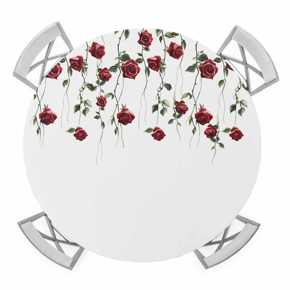 Red Roses Round Tablecloth for 45-54 Inch Tables, Fitted Table Cover ...