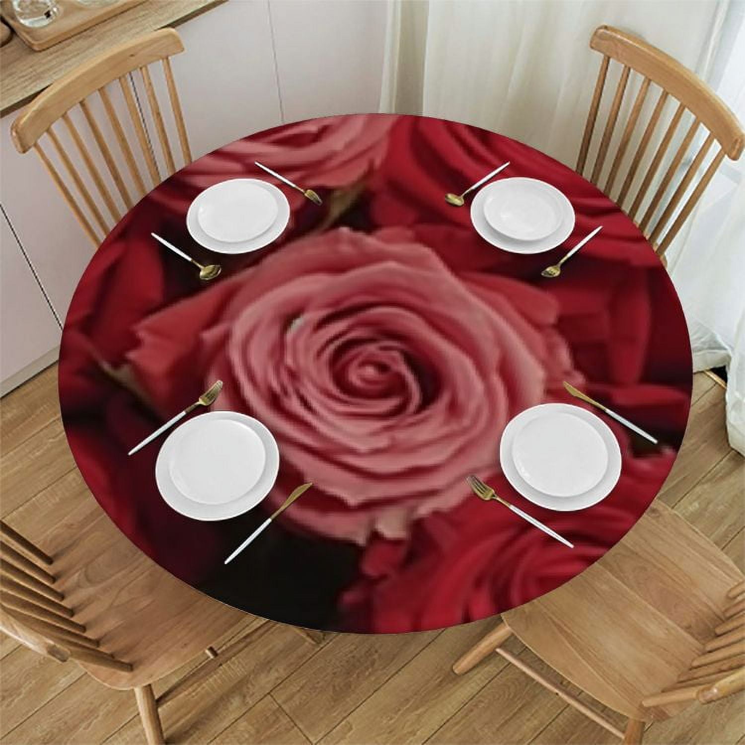 Red Roses Round Tablecloth with Elastic Fitted Round Table Cover ...