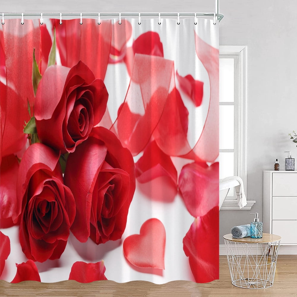 Red Roses Shower Curtain Romantic Flower Plant Love Floral Romance ...