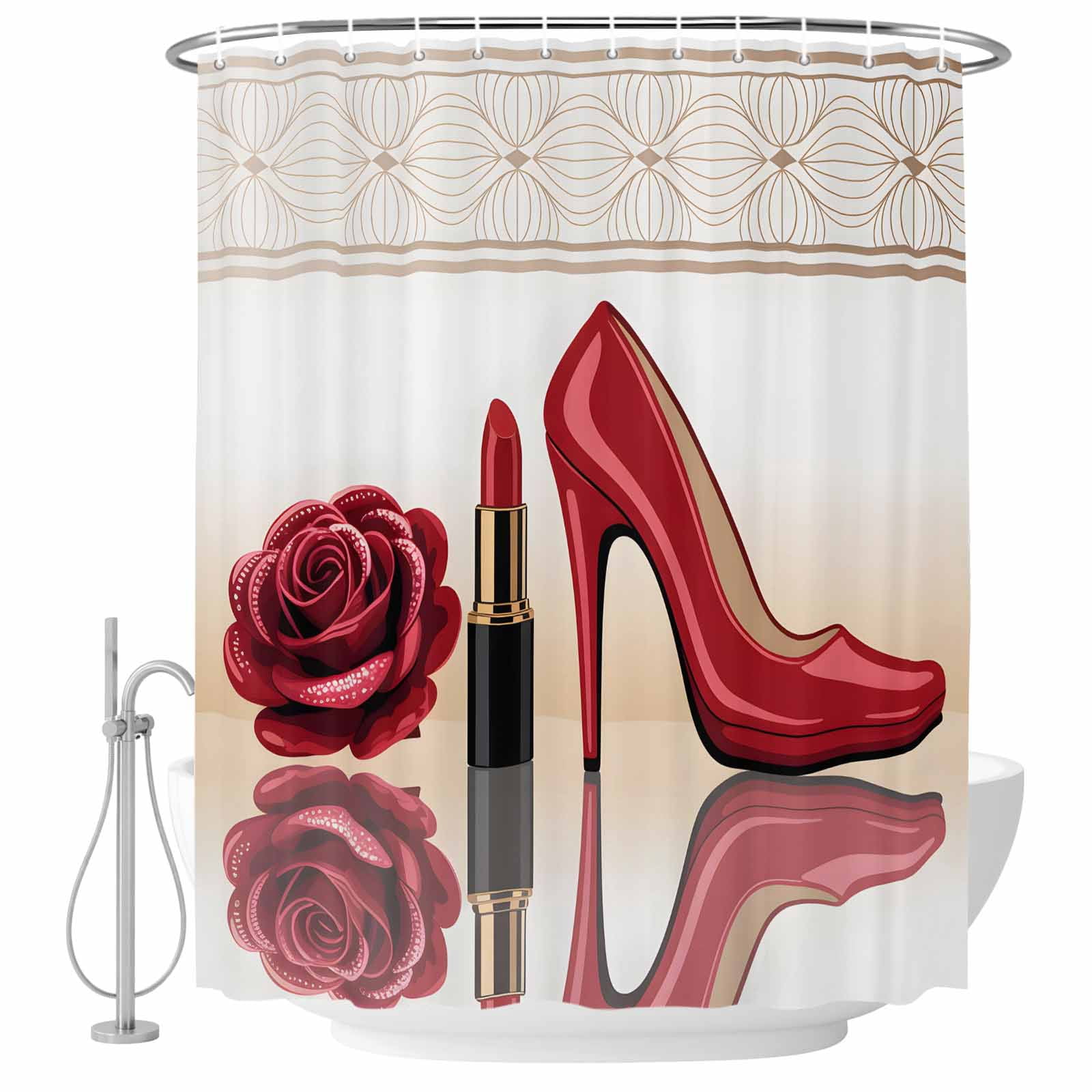 Red Roses Shower Curtain Set - 48" x 72" Washable Bathtub Curtain with ...