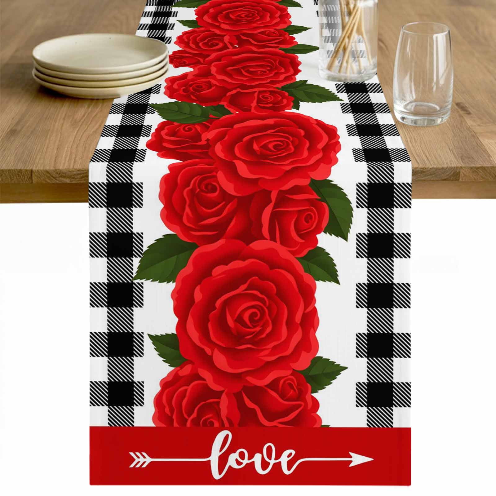 Red Roses Table Runner - 108 Inch Long Valentine's Day Romantic Floral ...