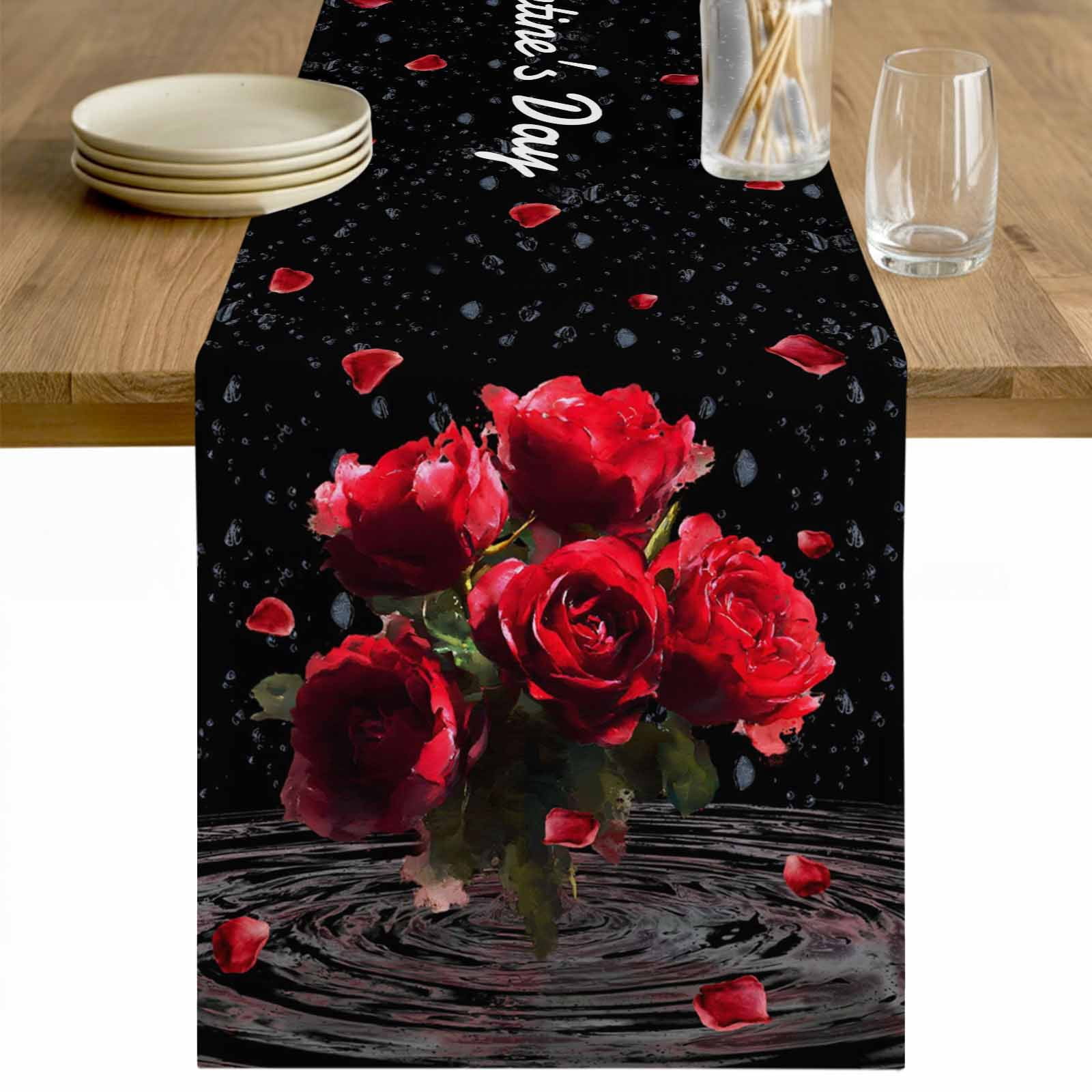 Red Roses Table Runner - 108 Inch Long Valentines Day Romantic Petal ...