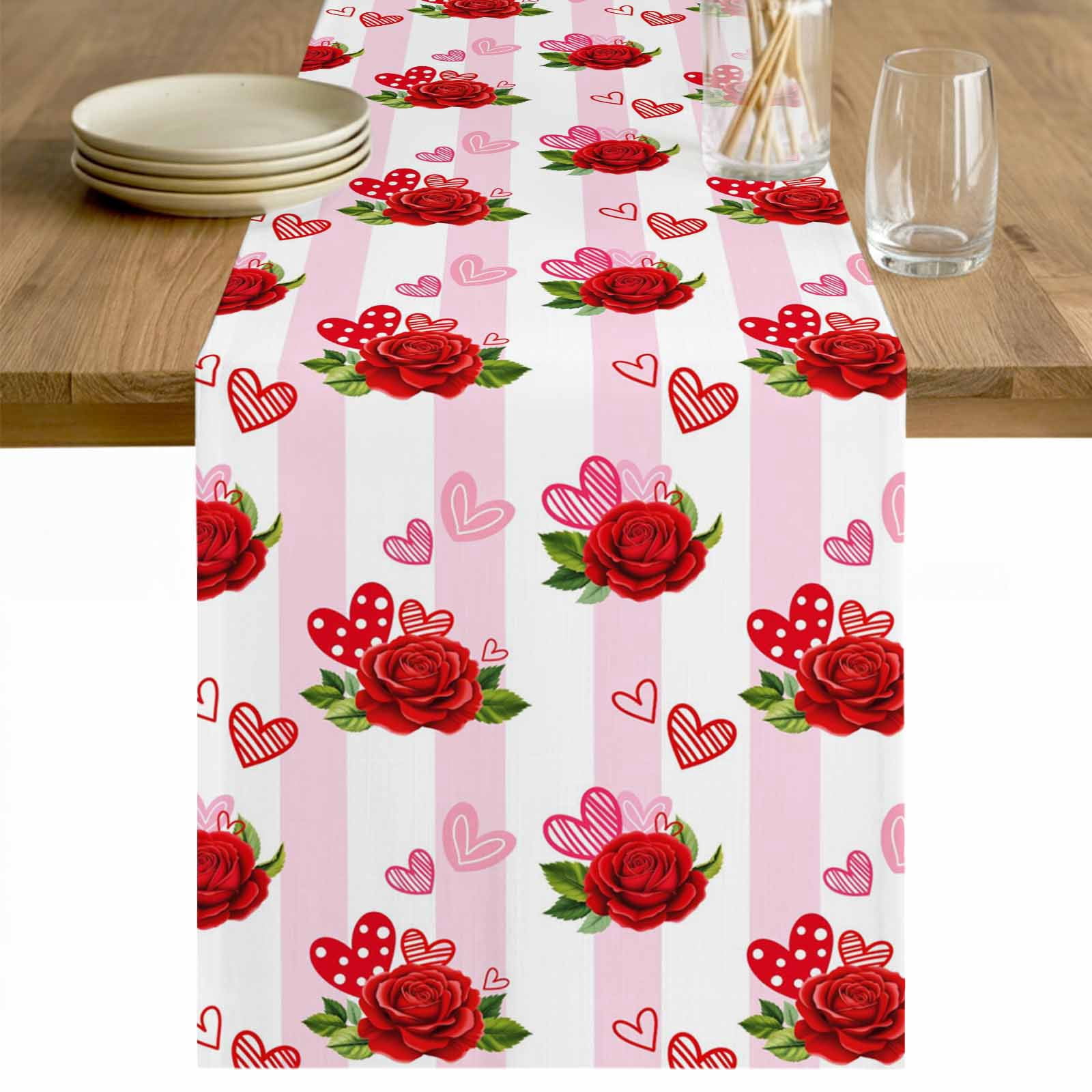 Red Roses Table Runner - 60 Inch Long Valentine's Day Flowers Love ...