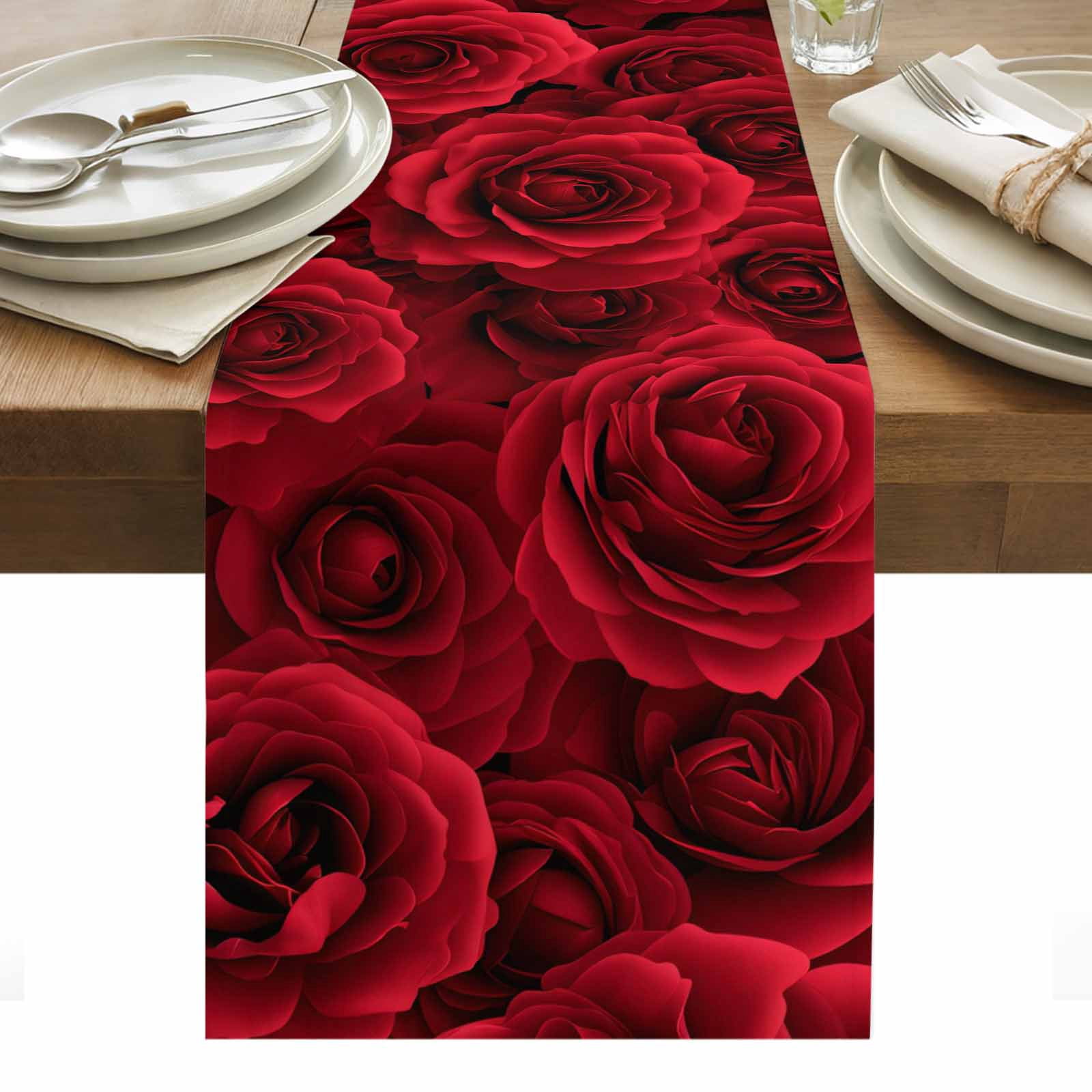 Red Roses Table Runner - 72 Inch Long, Kitchen Dining Table Runner ...