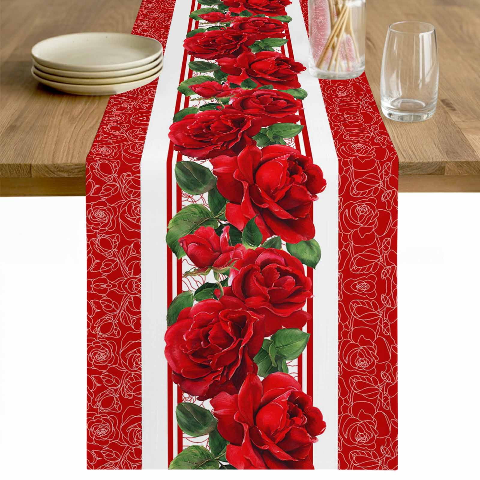 Red Roses Table Runner - 90 Inch Long Valentine's Day Romantic Flowers ...