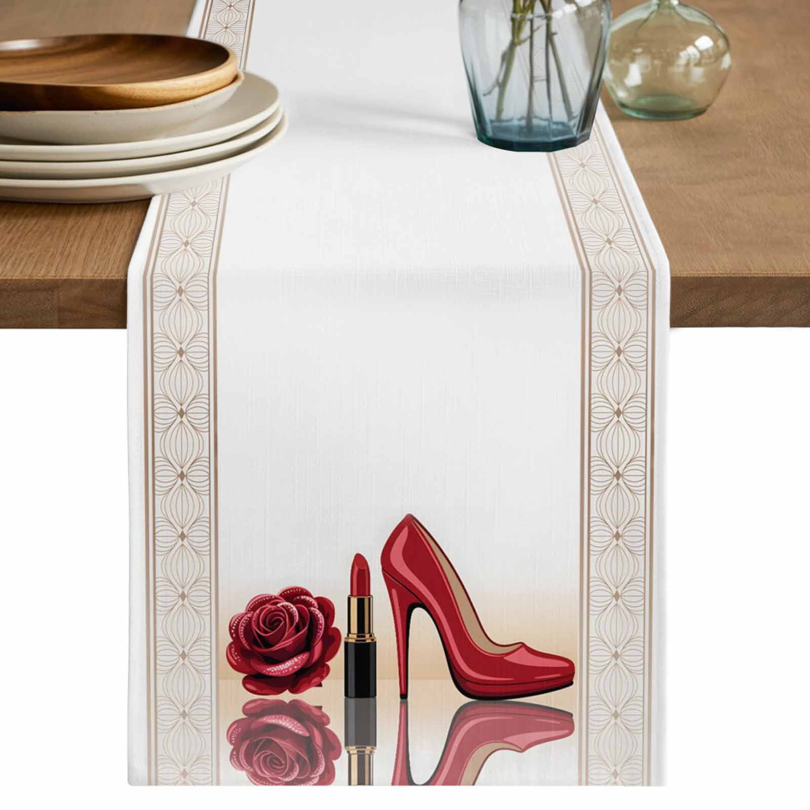 Red Roses Table Runner 90 Inches, High Heel Modern Art Bed Runner ...