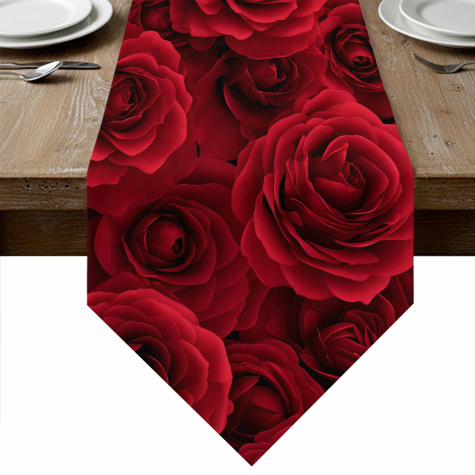 Red Roses Table Runner Linen Burlap Table Runner 70 Inches Long ...