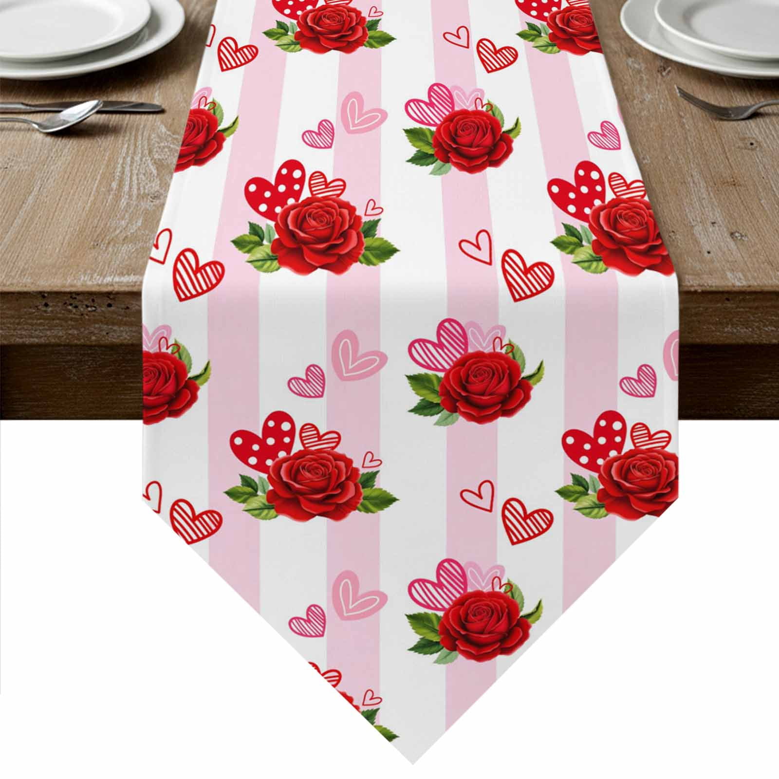 Red Roses Table Runner Linen Burlap Table Runner 90 Inches Long ...