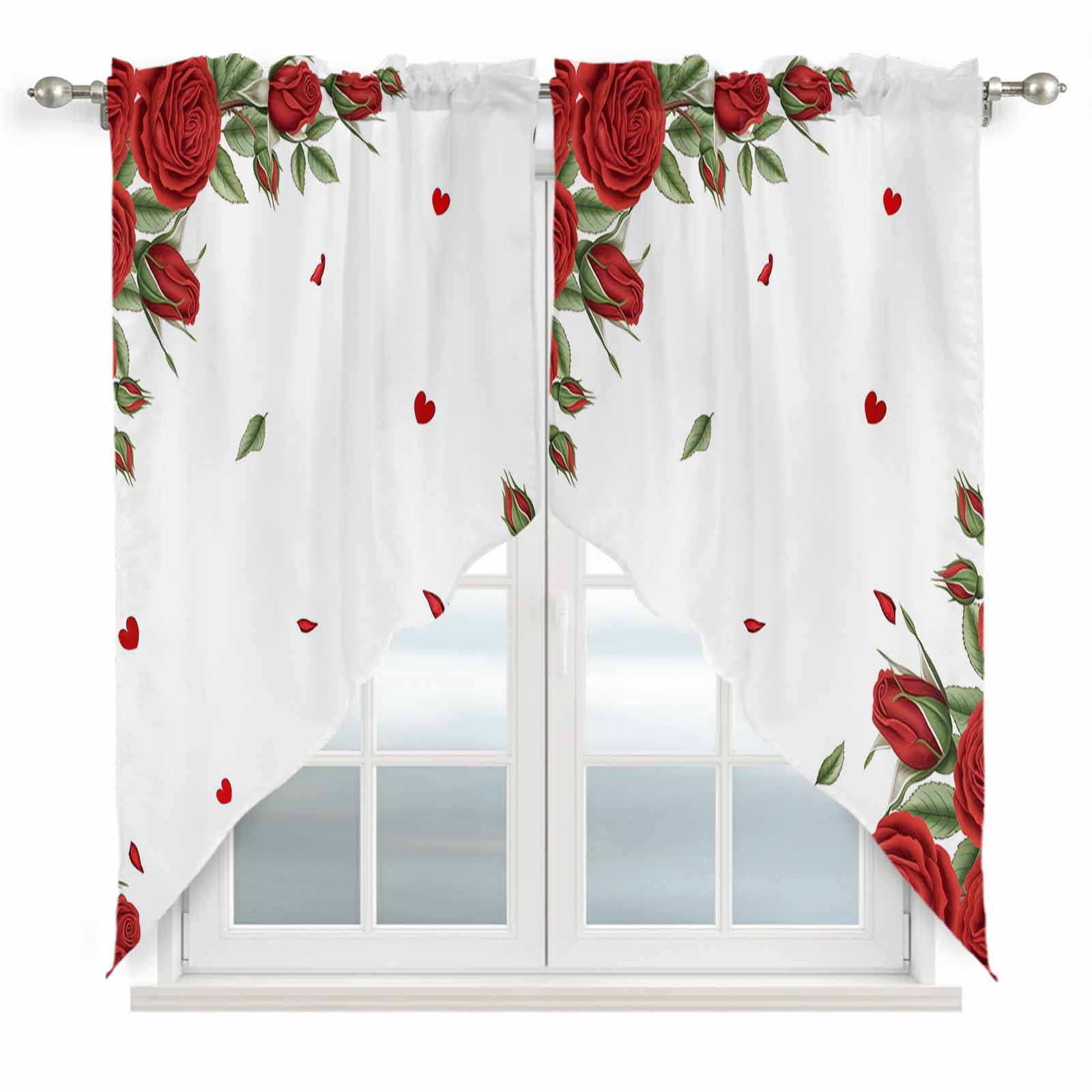 Red Roses Valentine's Day Kitchen Window Curtains, Swag Curtains ...