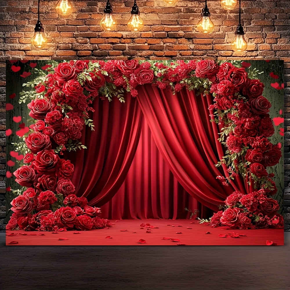 Red Roses Wedding Backdrop Red Curtain Photography Background for ...