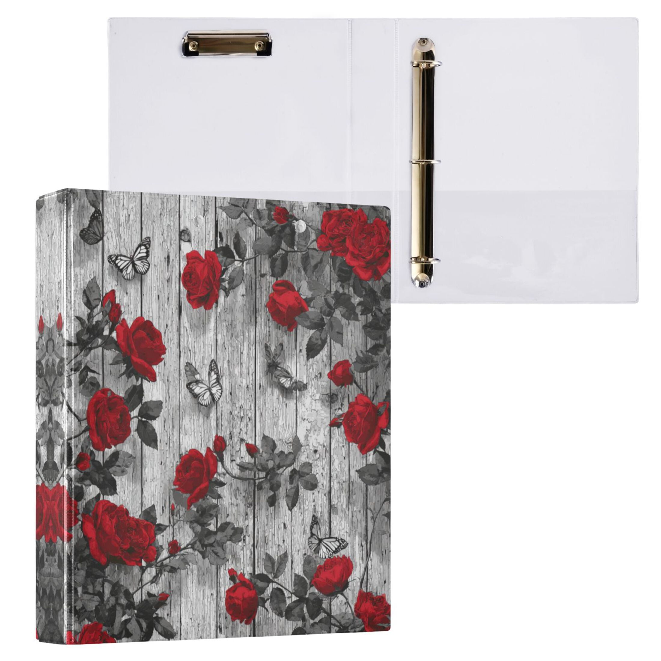 Red Roses and Butterflies 3 Ring Hardcover Binders 1.5in Round Rings ...
