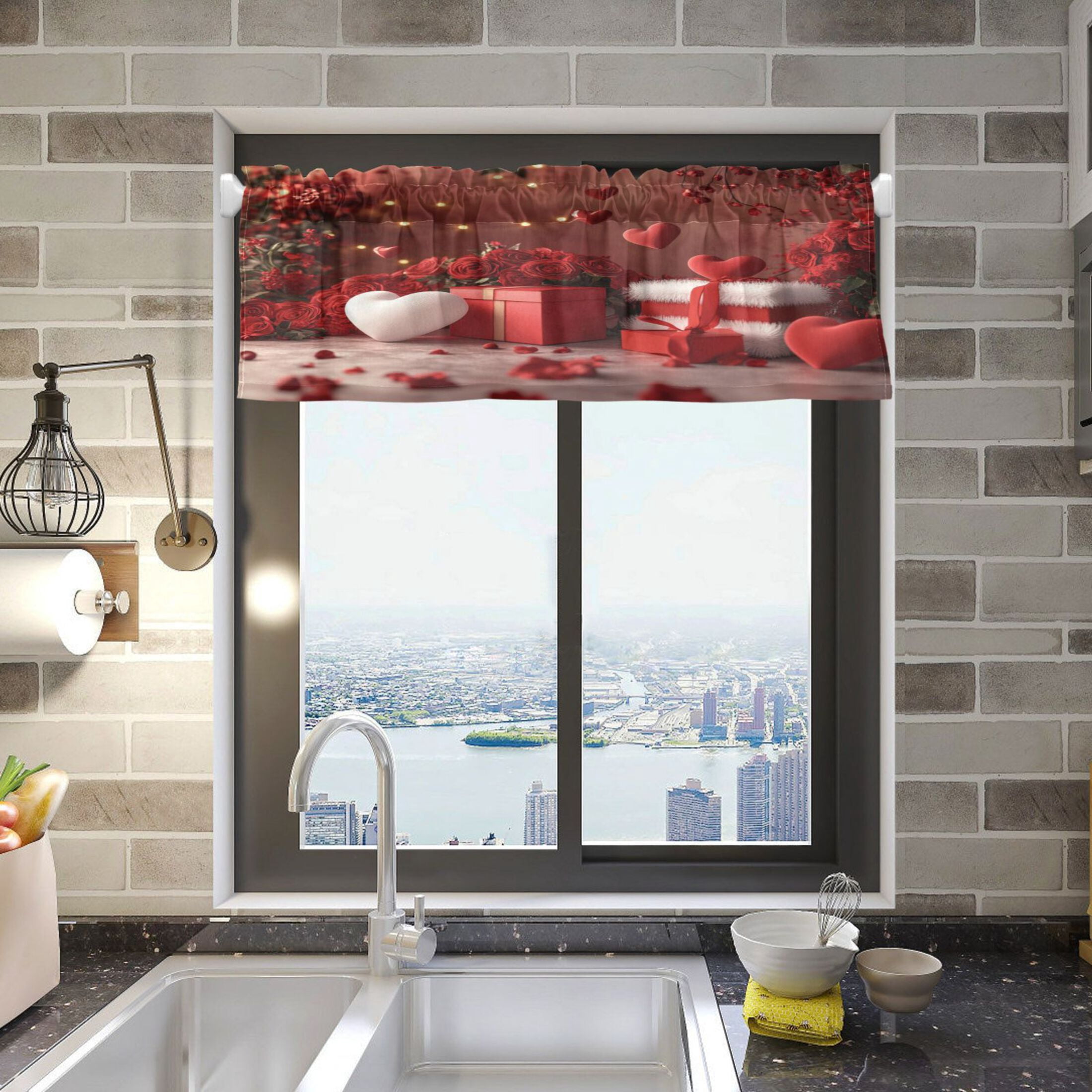Red Roses and Heart Balloons Curtain Valances Window Treatment Rod ...