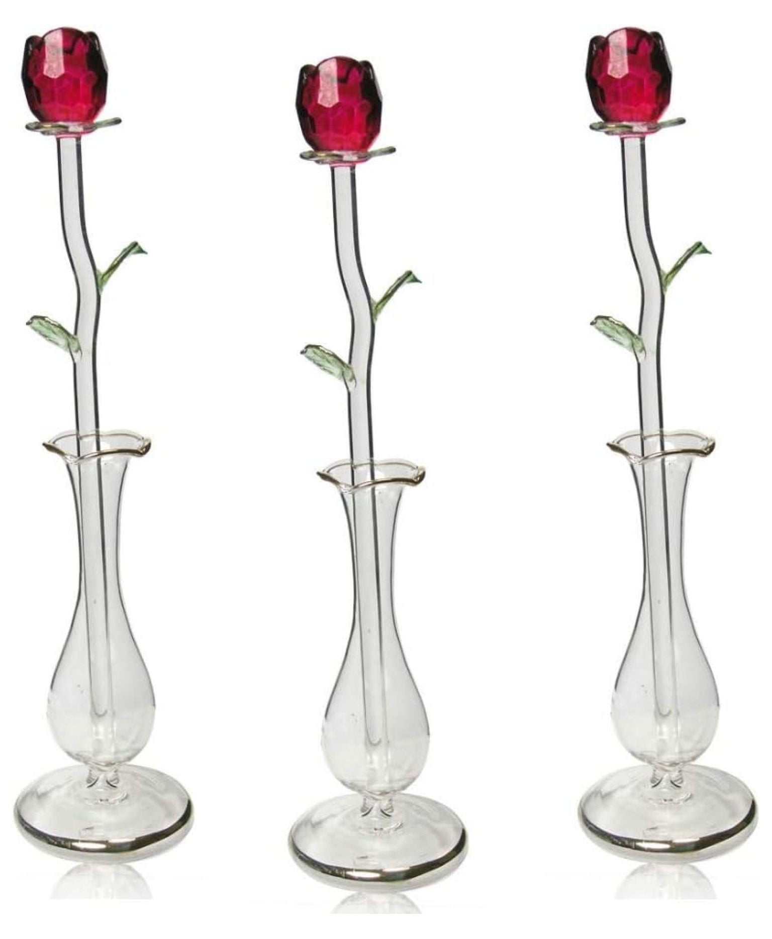 Red Roses in Glass Vase - Set of 3 Crystal Roses That Will Last - Gift ...