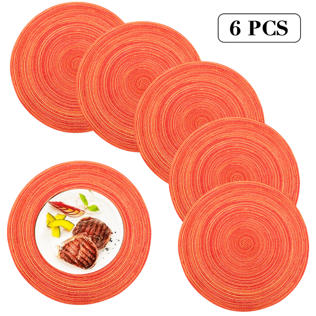 Red Round Braided Placemats Set of 6 Washable Round Placemats for ...