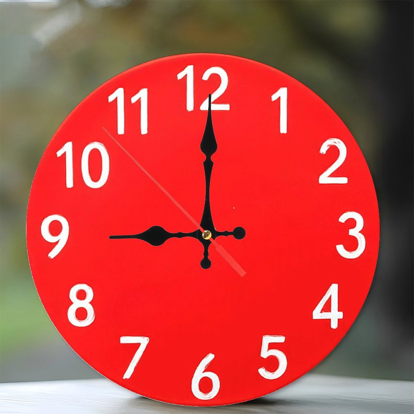 Red Round Clock Wall Decor Home Office 10-Inch Silent Wooden Wall Clock ...