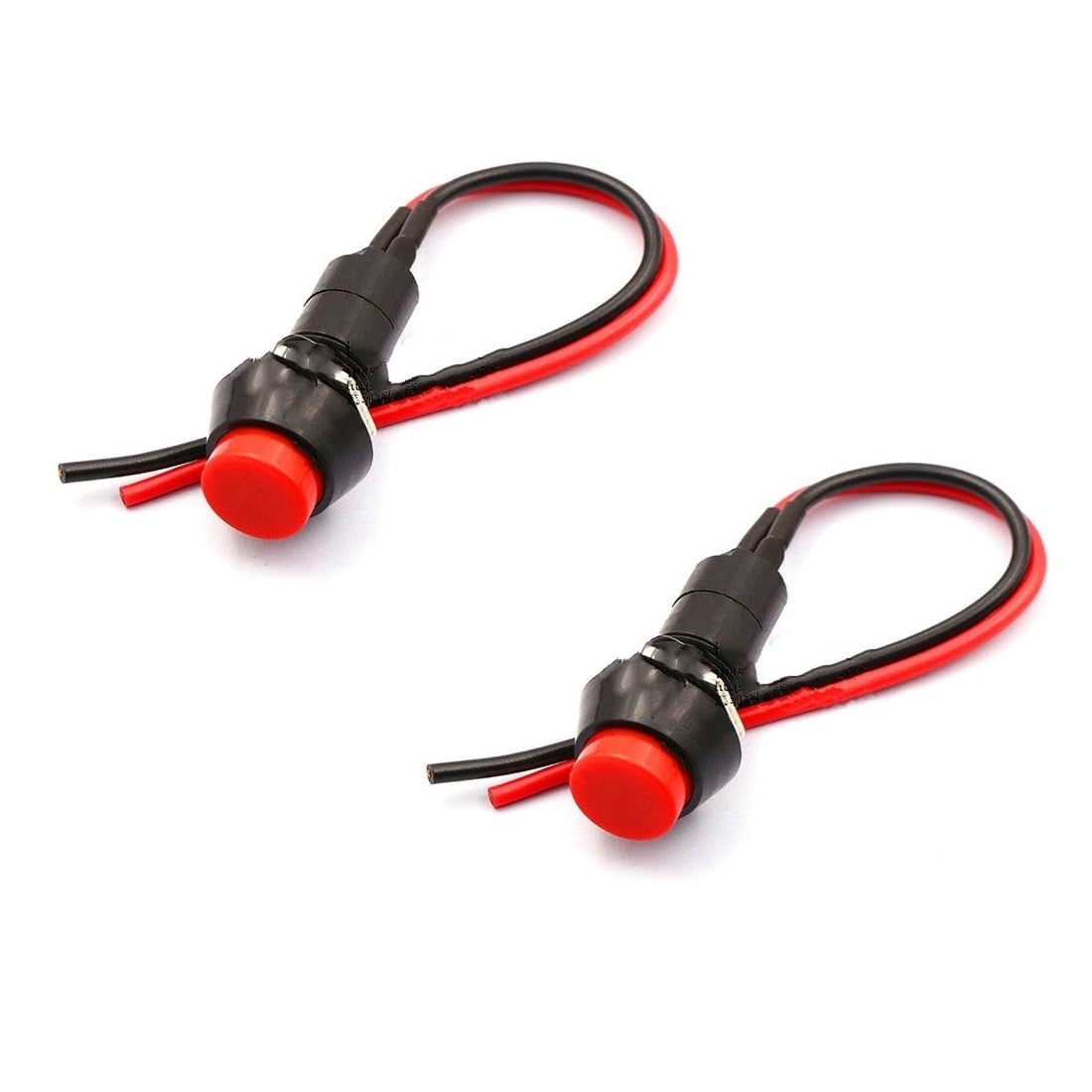 Red Round Momentary Push Button Switch Set with Pre-Attached Soldered ...
