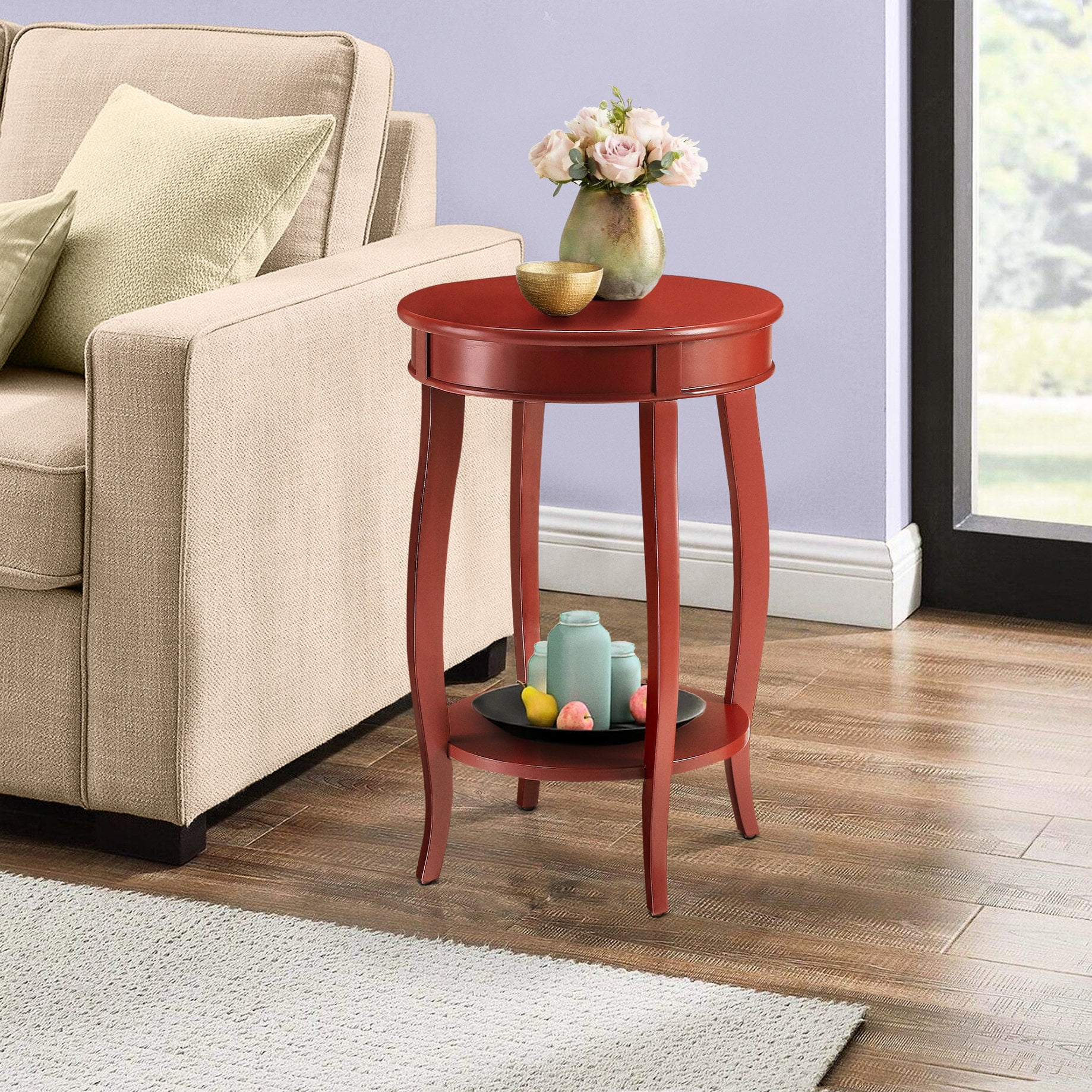 Red Round - Sturdy & Durable with Bottom Shelf Storage - Primary Living ...