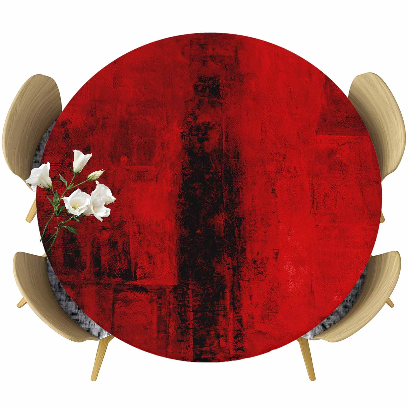 Red Round Tablecloth 55-60 Inch Round Fitted Table Cloth with Elastic ...