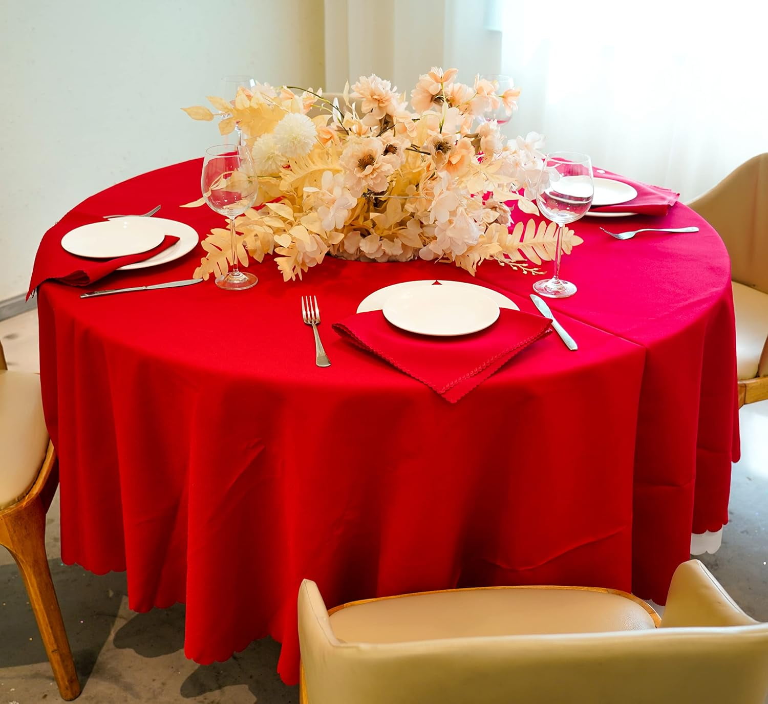 Red Round Tablecloth 90 Inch for 6 Foot Tables Machine Washable Stain ...