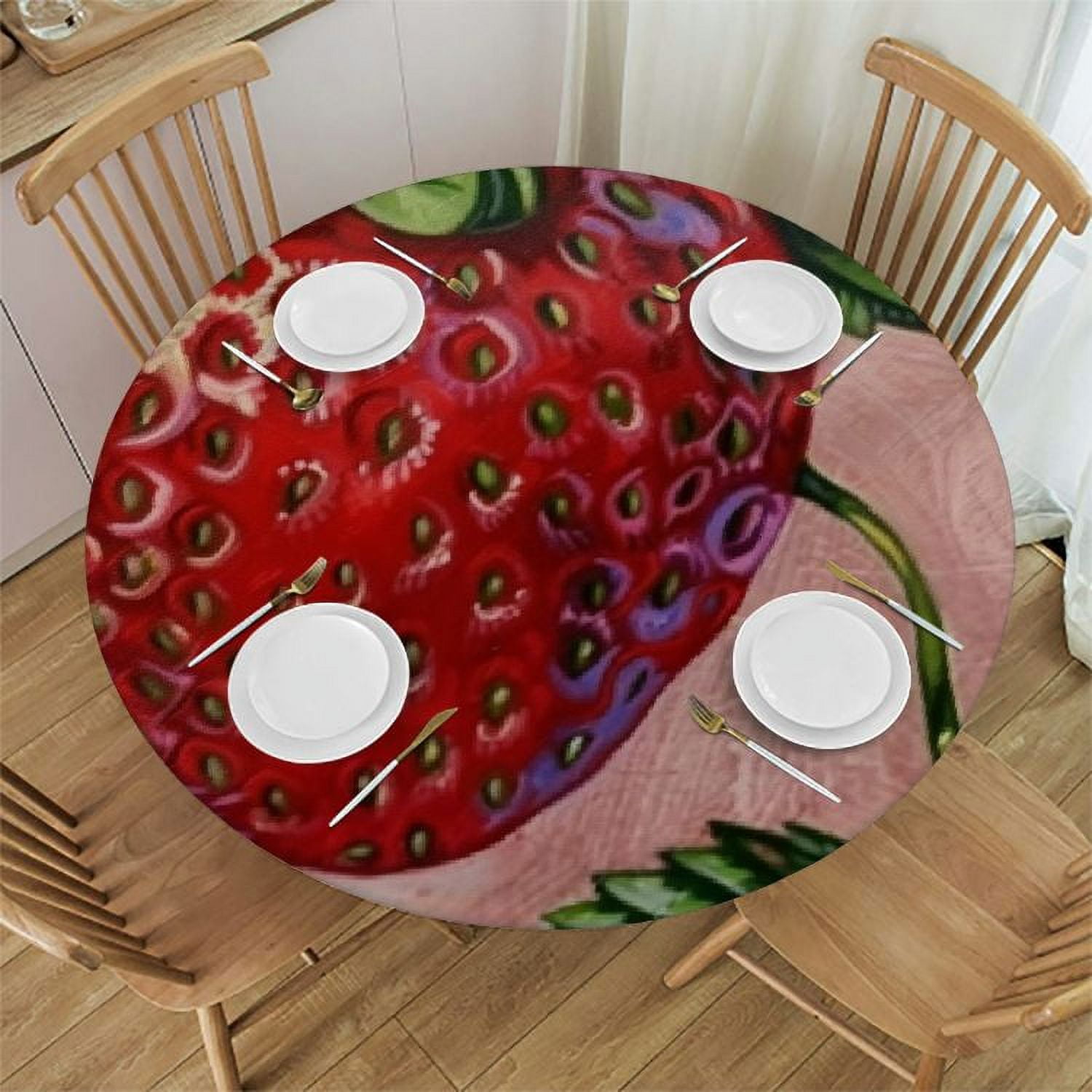 Red Round Tablecloth, Big on Pink Background Summer Fruits, Circle ...