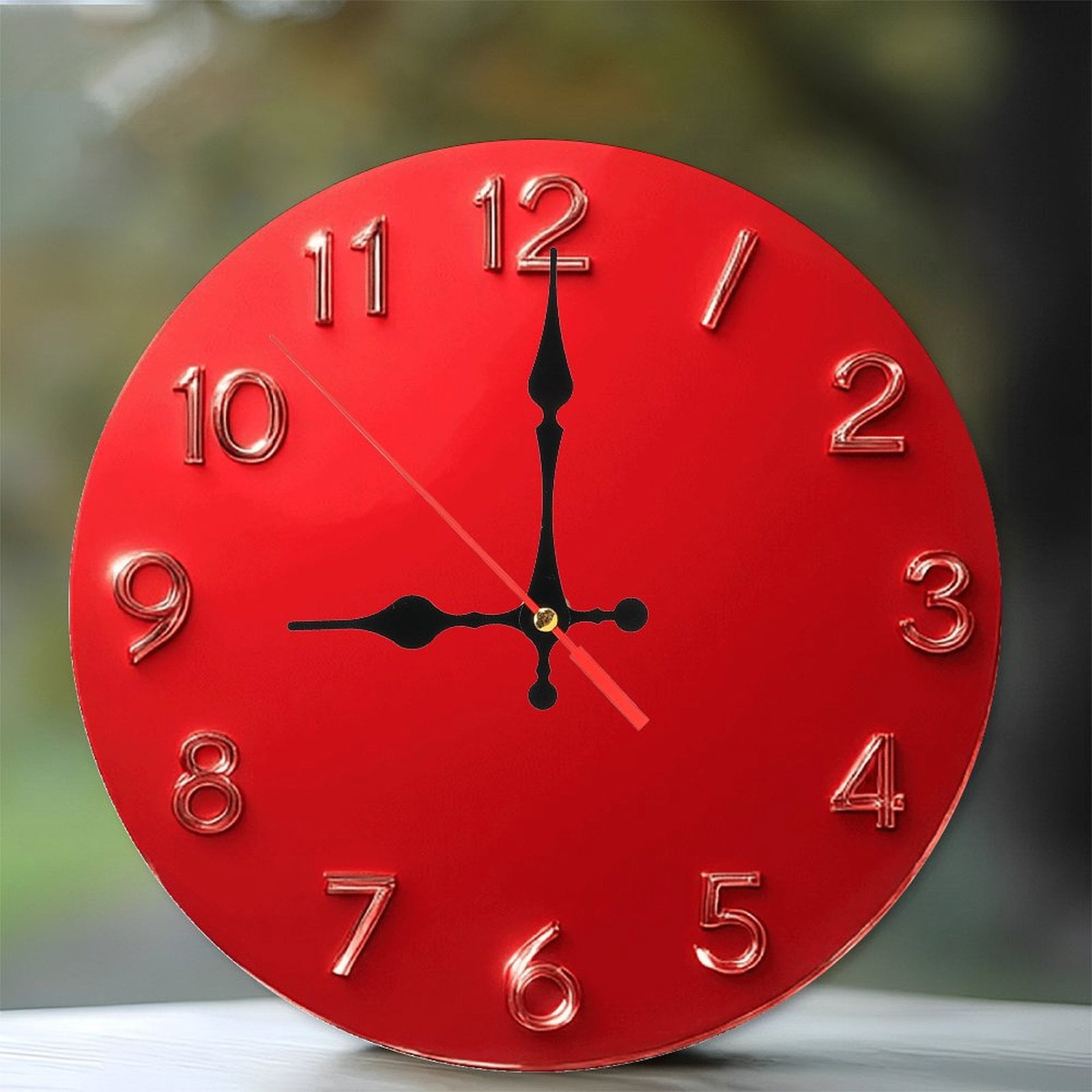 Red Round Wall Clock Modern Home Decor 10-Inch Silent Wooden Wall Clock ...