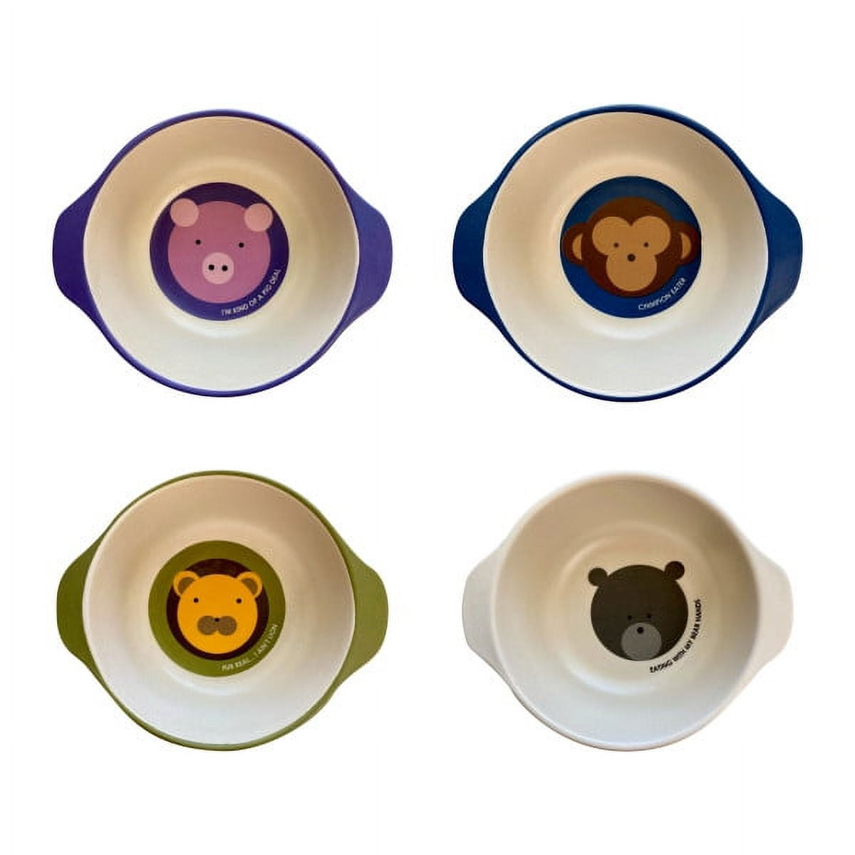 Red Rover Kids Animal Bamboo Bowls, Set of 4 (Animals, Monkey, Pig ...