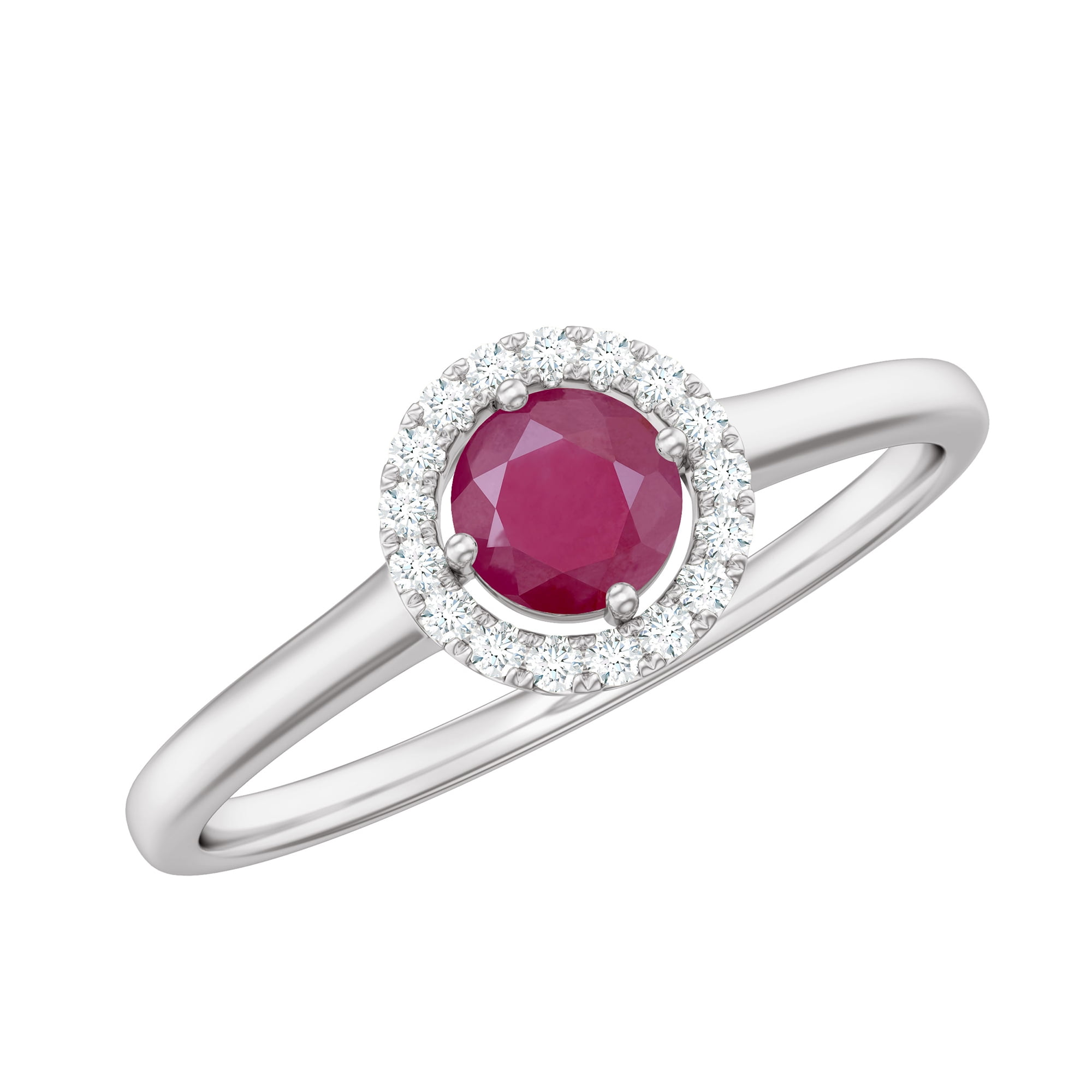 Rosec Jewels Red Ruby Promise Ring with Diamond Halo for Women (AAA ...