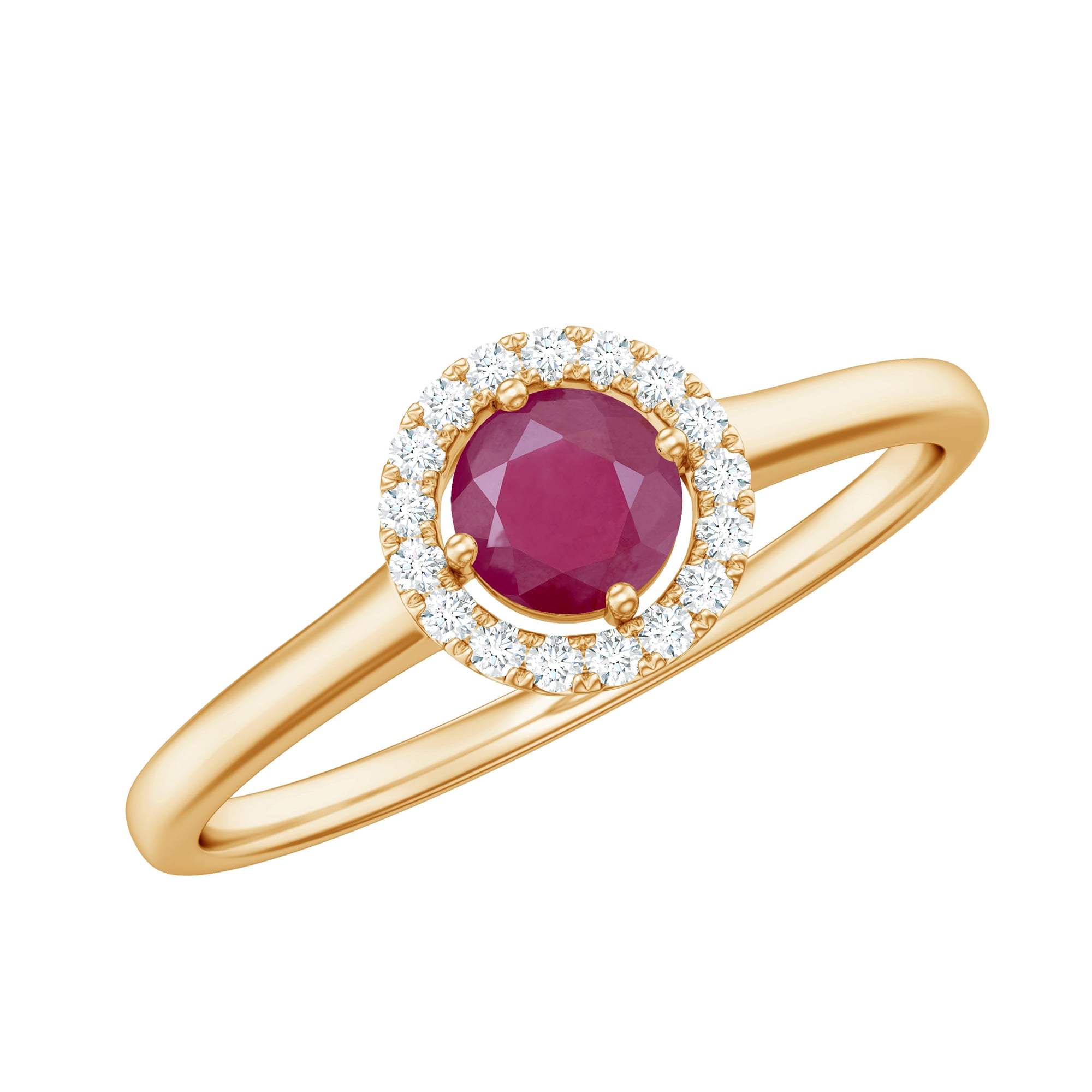 Rosec Jewels Red Ruby Promise Ring with Diamond Halo for Women (AAA Quality, 0.25 CT), 14K ...