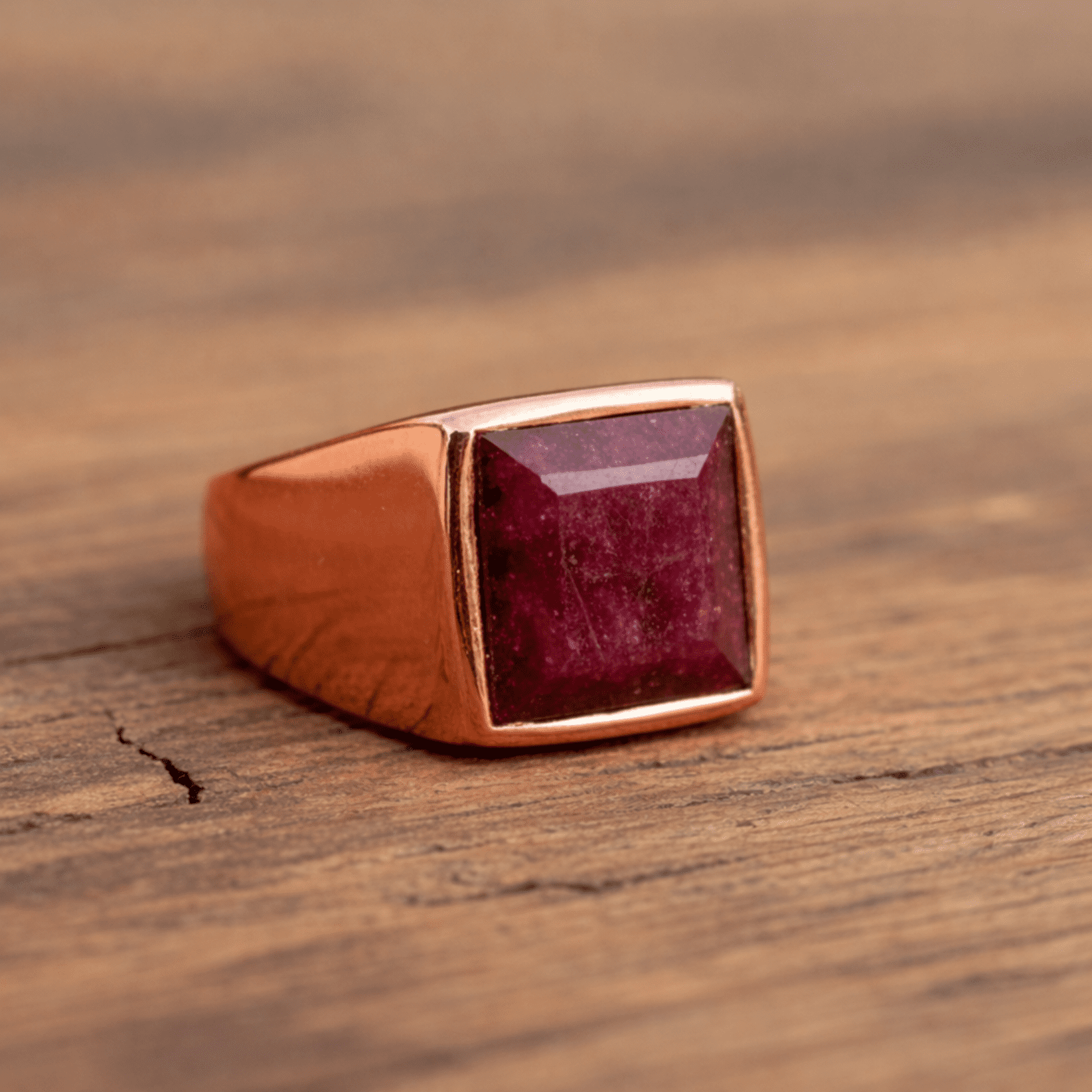 Red Ruby Signet Ring, Solid Pure Copper Jewelry, Handmade Square Cut ...