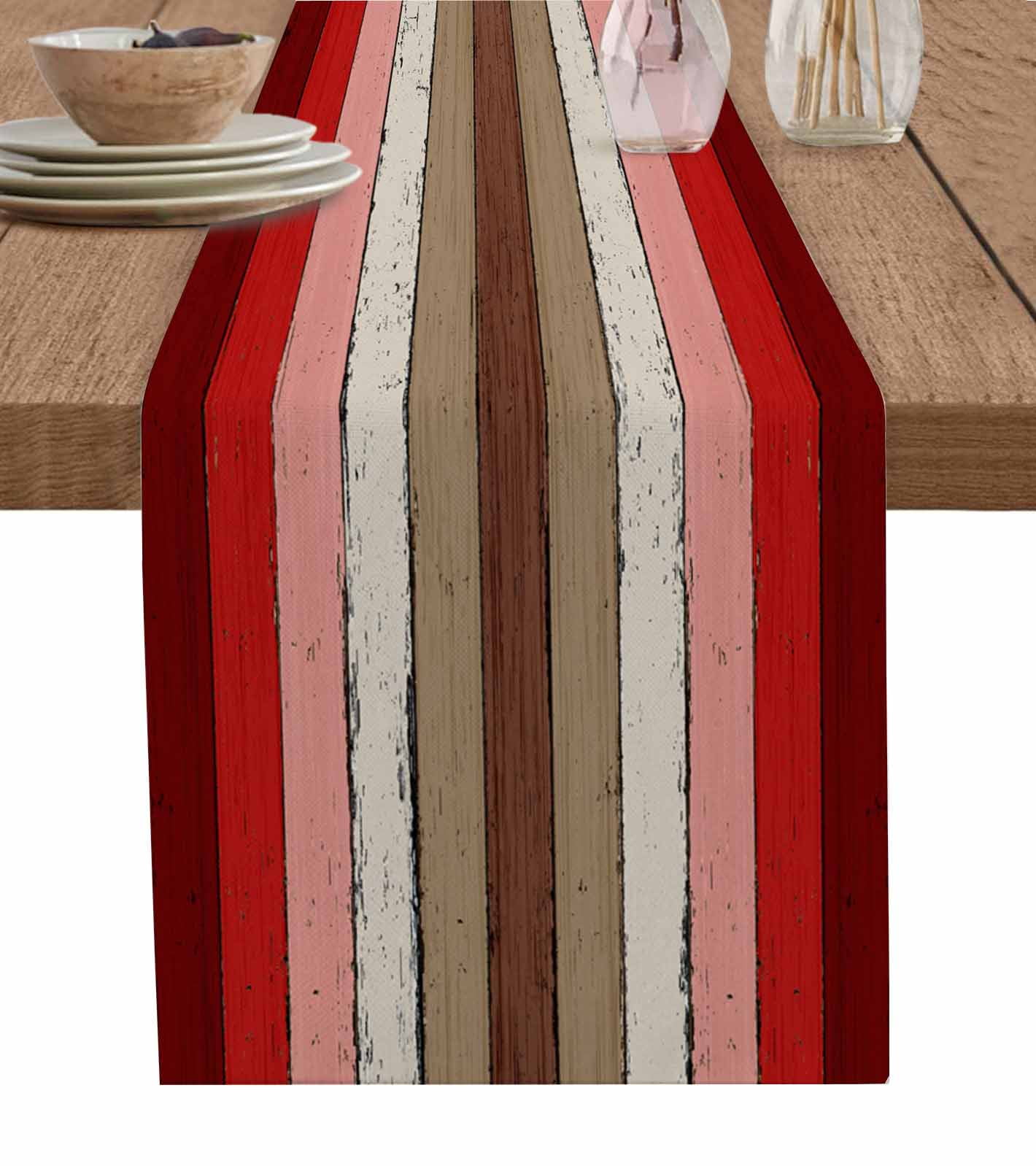 Red Rustic Wooden Short Table Runners 48 Inches, Cotton Linen Fabric ...