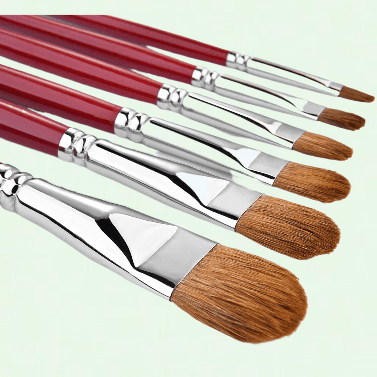 Red Sable Hair Filbert Brush Set, 6Pcs, for Acrylic, Oil, Gouche ...