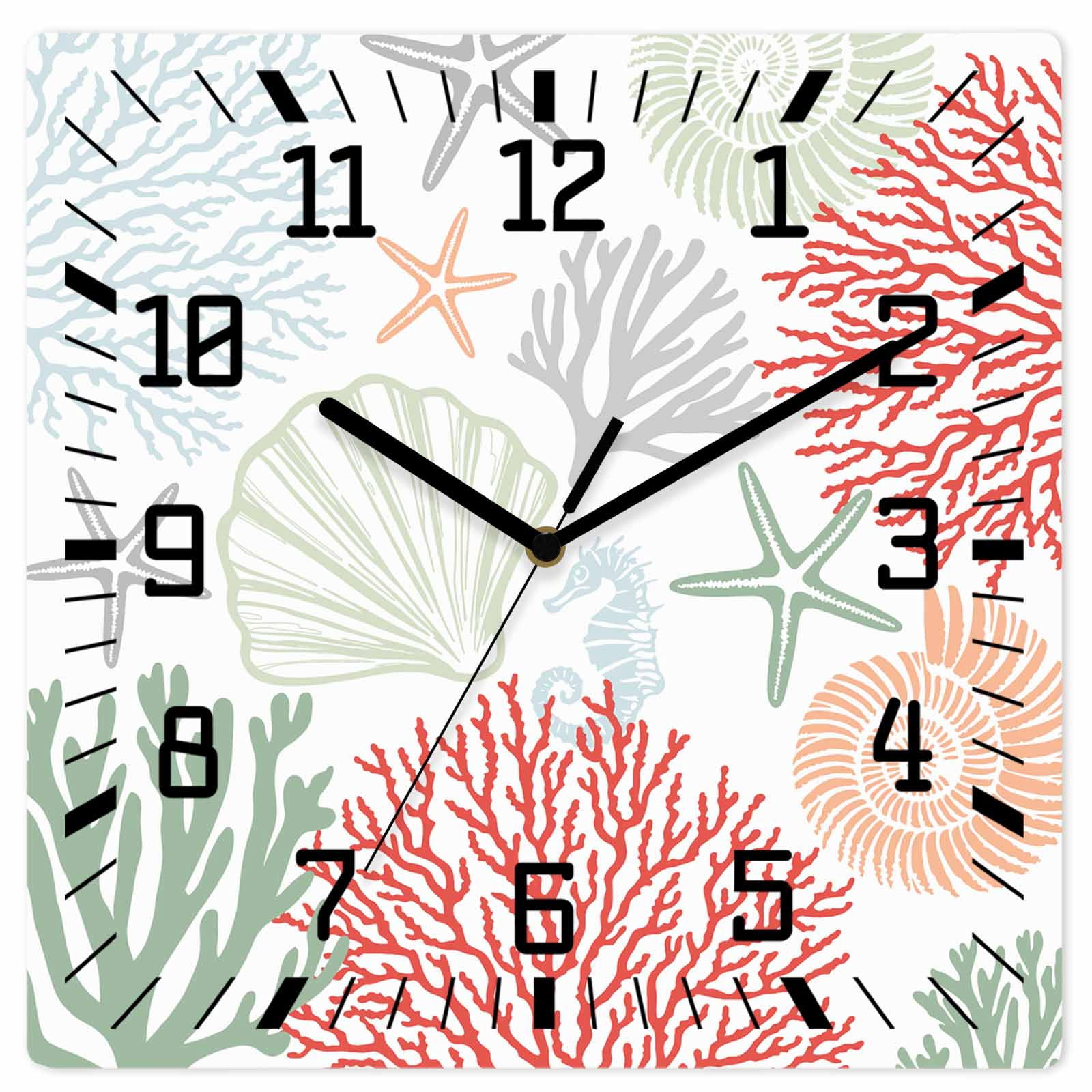 Red Sage Green Coastal Wooden Wall Clock Silent Non Ticking, Summer ...