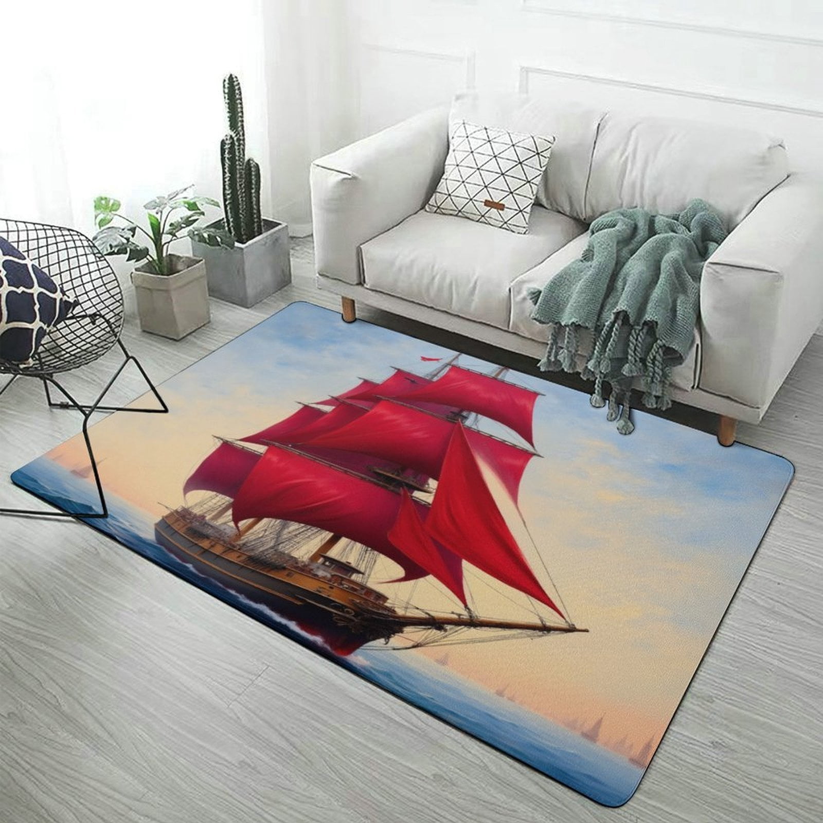 Red Sails at Sea Carpet Style Living Room Bedroom Rug Soft Carpet ...