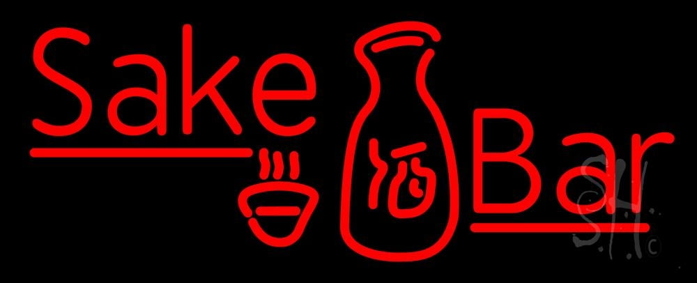 Red Sake Bar With Bottle and Glass LED Neon Sign 10 x 24 - inches ...