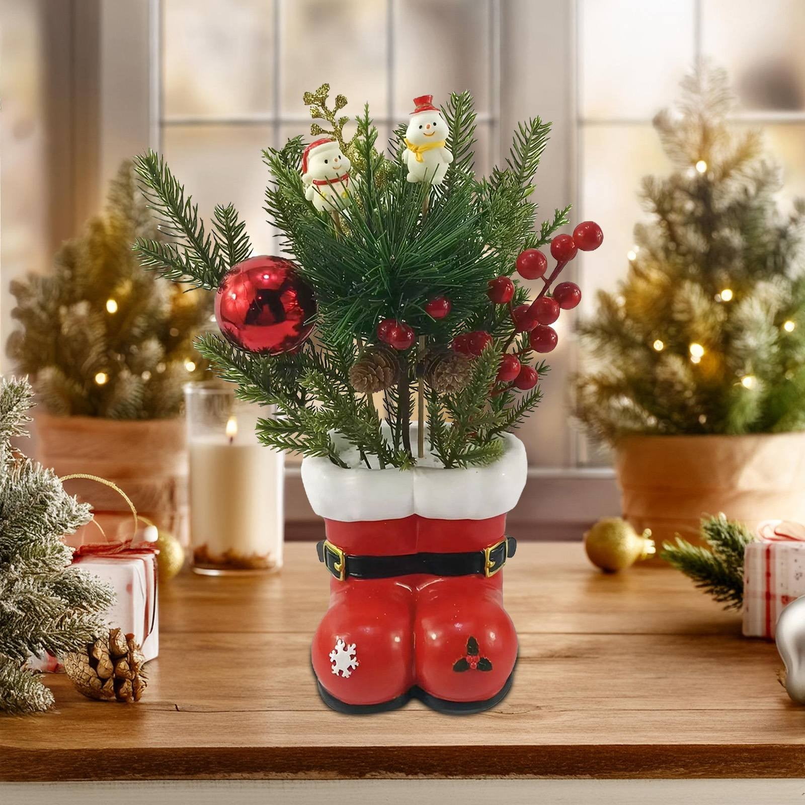 Red Santa Boot Christmas Planter, Santa Boot Tabletop Decor, Resin ...